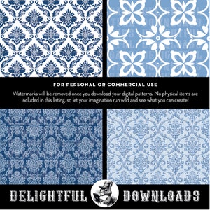 Blue Floral Digital Paper "20 VINTAGE Blues" With 20 Blue Floral Damask ...
