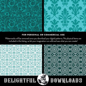 Teal Blue Green Floral Digital Paper 20 VINTAGE Teals With 20 Teal Blue ...