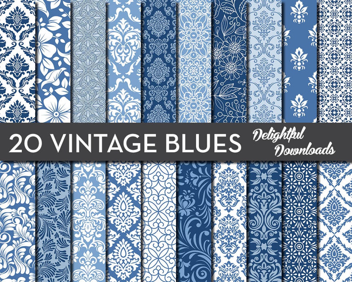 Blue Floral Digital Paper 20 VINTAGE Blues With 20 - Etsy
