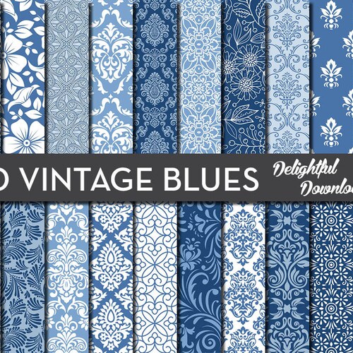 Blue Floral Digital Paper 20 VINTAGE Blues With 20 - Etsy