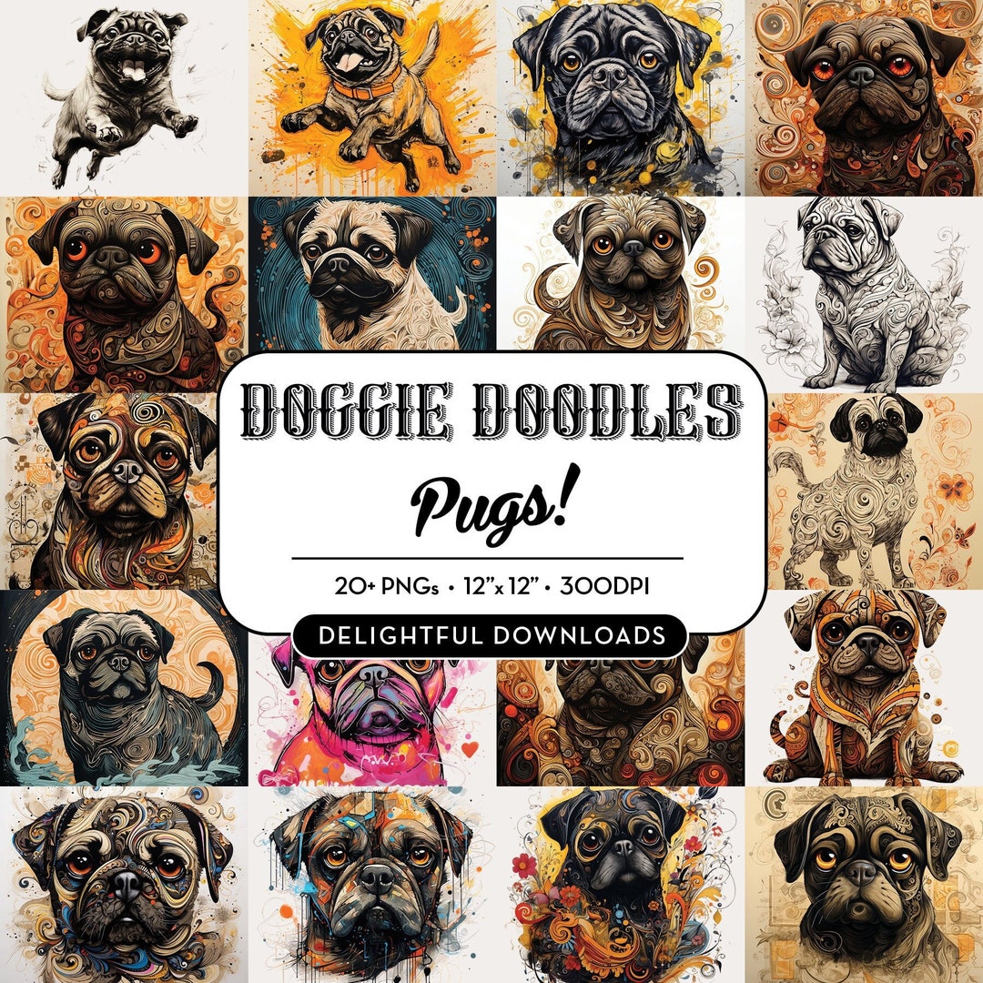 Pug Clipart | Cute Dog Clipart | Digital Download | Pug Bundle PNG ...