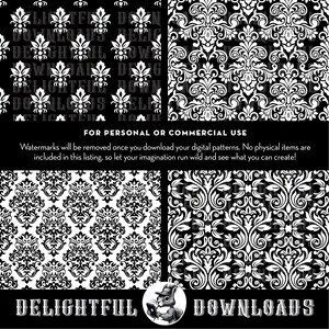 Vintage Black and White Digital Paper Set, Seamless Textures, Vintage ...