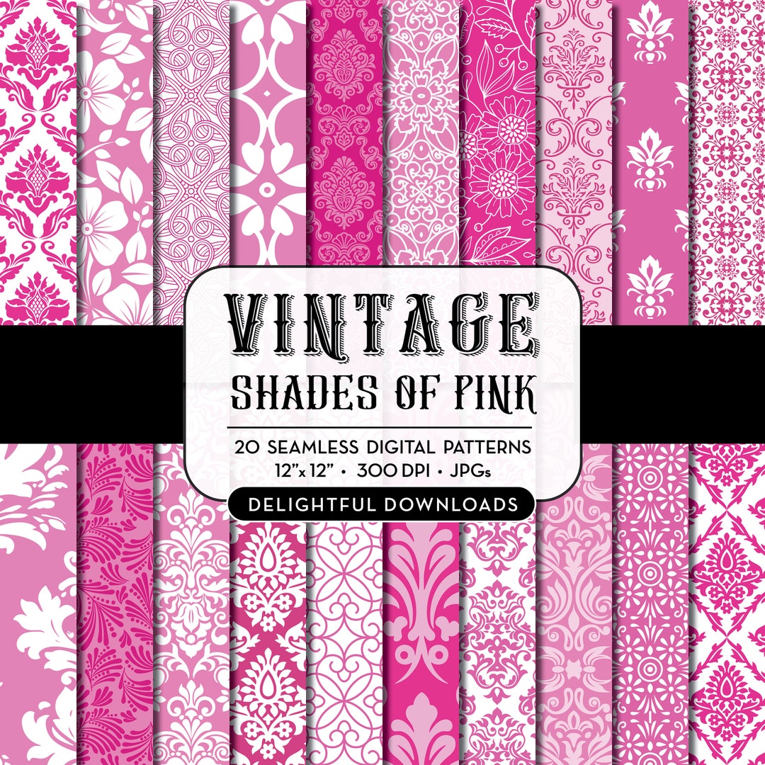 Pink Floral Digital Paper "20 VINTAGE Pinks" With 20 Pink Floral Damask ...