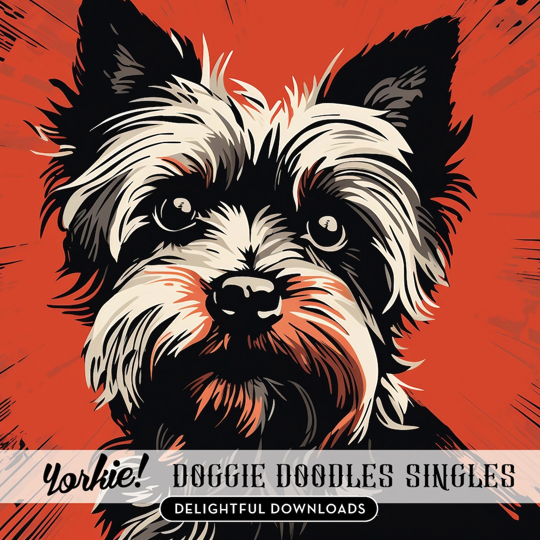 Single Yorkie Clip Art Image, Doggie Doodle Drawing of a Yorkshire ...