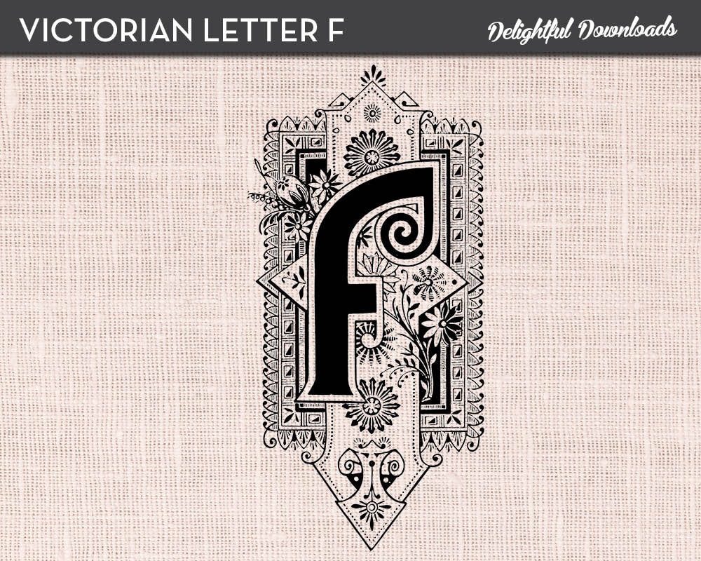 Letter F Victorian Engraved Alphabet Clip Art for Digital Collage or ...