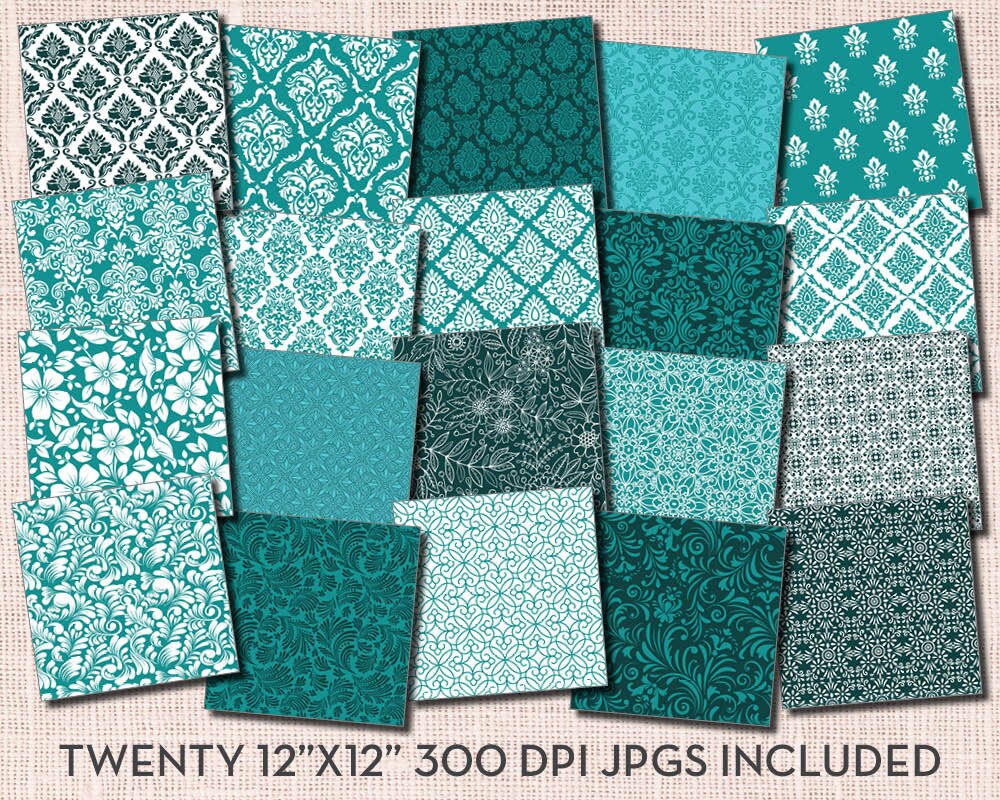 Teal Blue Green Floral Digital Paper 20 VINTAGE - Etsy UK