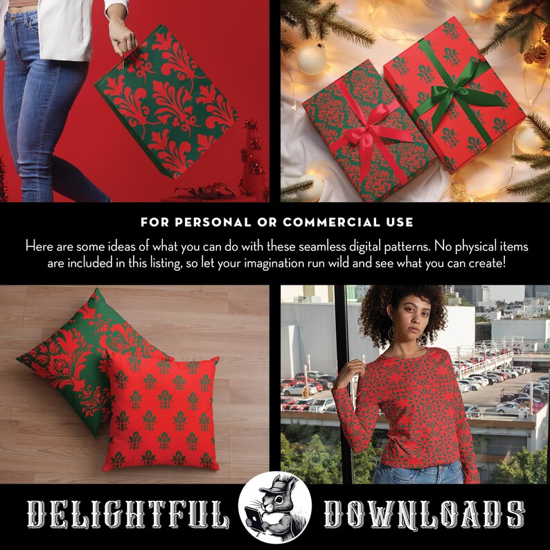 Red and Green Floral Digital Paper, 20 Green and Red Floral Digital ...