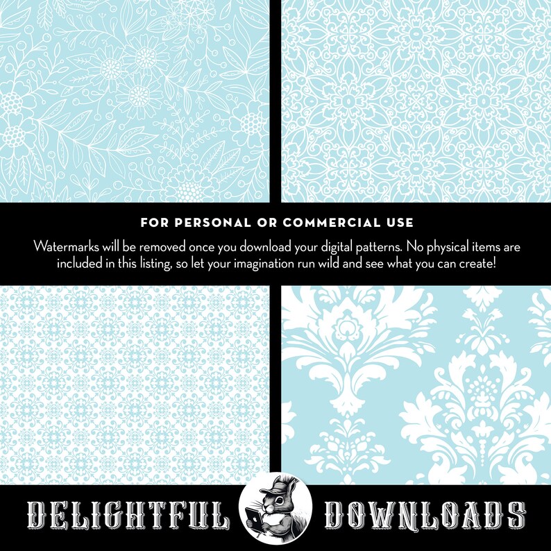 Robin's Egg Blue Floral Digital Paper, With 20 Seamless Pastel Teal ...