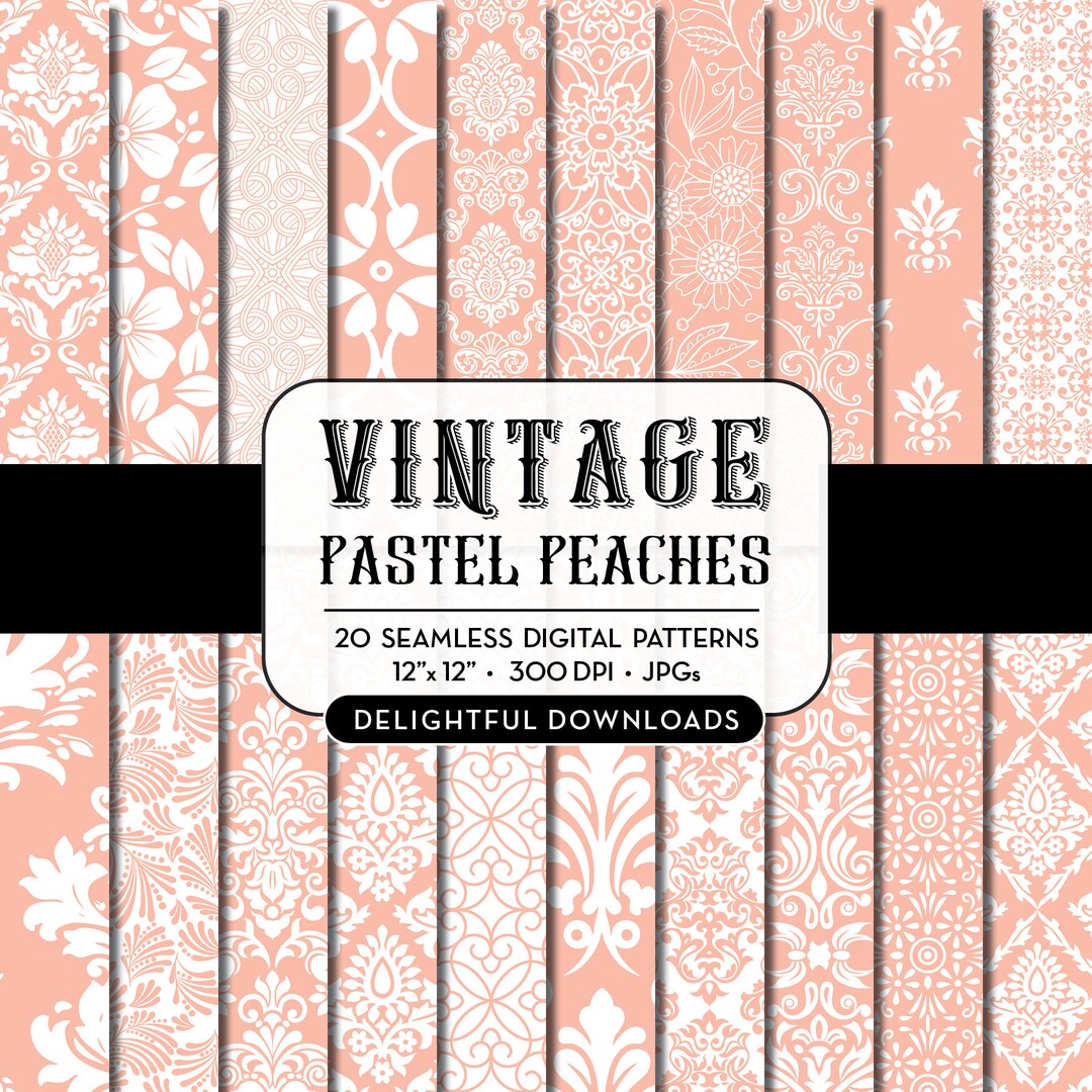 Peach Floral Digital Paper, 20 Seamless Peach Floral Damask Digital ...
