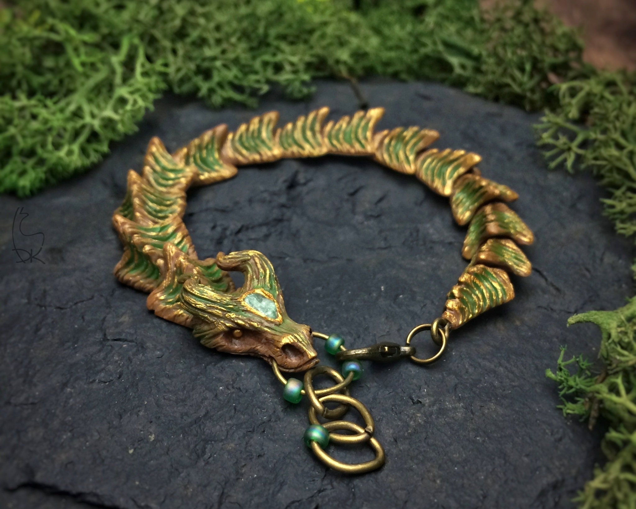 Forest Dragon Bracelet Fantasy Jewelry Green Gemstone Wristlet - Etsy