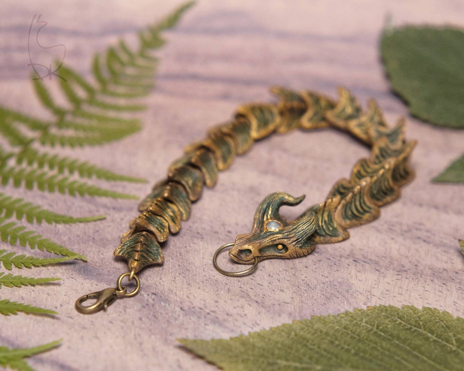 Forest Dragon Bracelet Fantasy Jewelry Green Gemstone Wristlet - Etsy