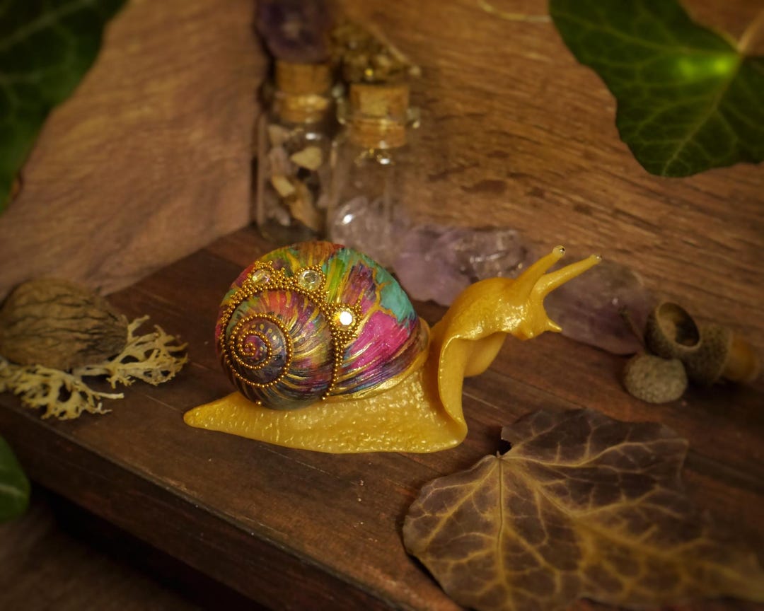 Snail Figurine Golden Rainbow Fantasy Snail Realistic Sculpture Natural Shell - Etsy