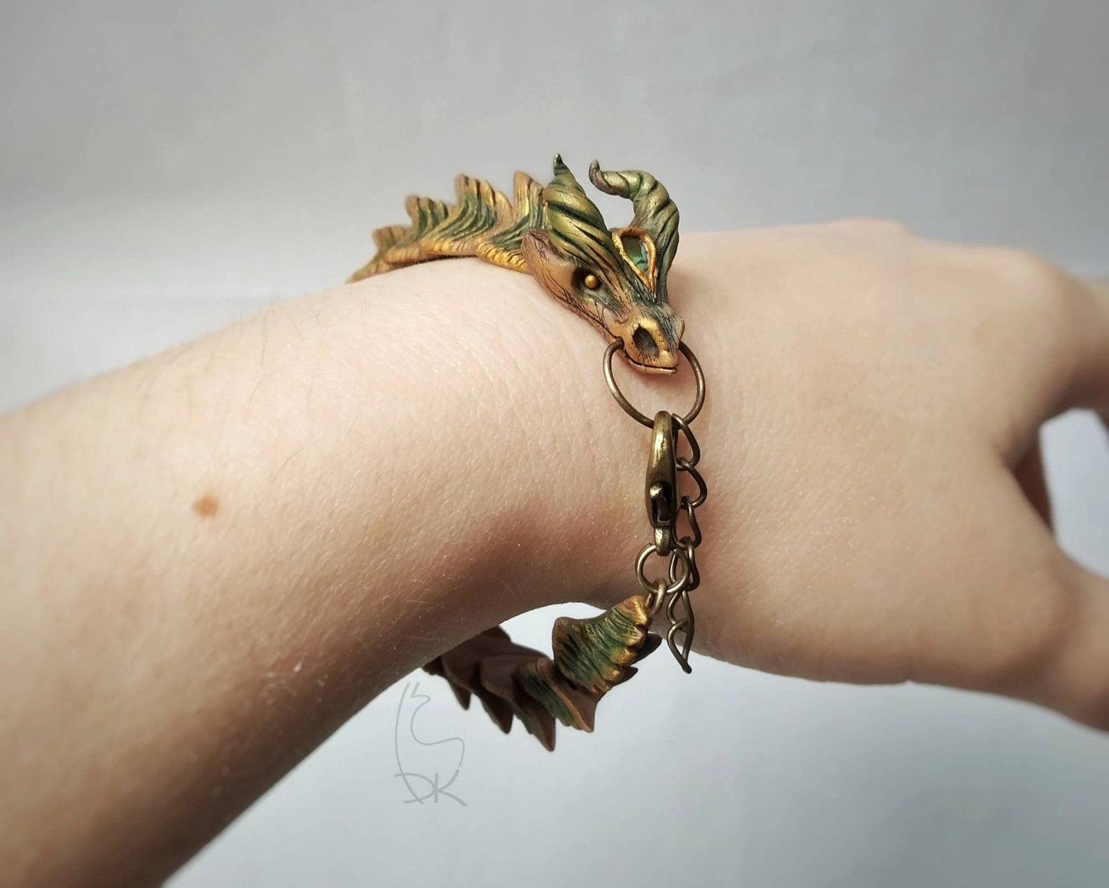 Forest Dragon Bracelet Fantasy Jewelry Green Gemstone Wristlet - Etsy