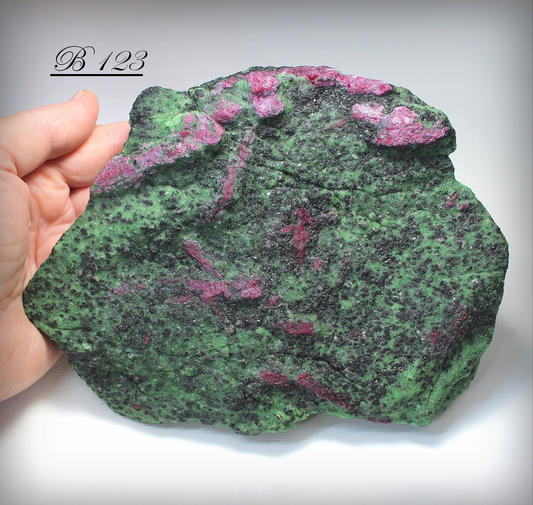 Gorgeous Large Ruby red Corundum Crystals in Green Zoisite With Black ...