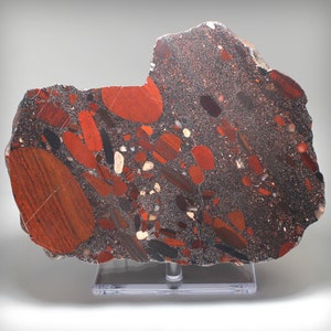 Thick Endcut of Hematite Rich, Face-polished Jasper Conglomerate ...