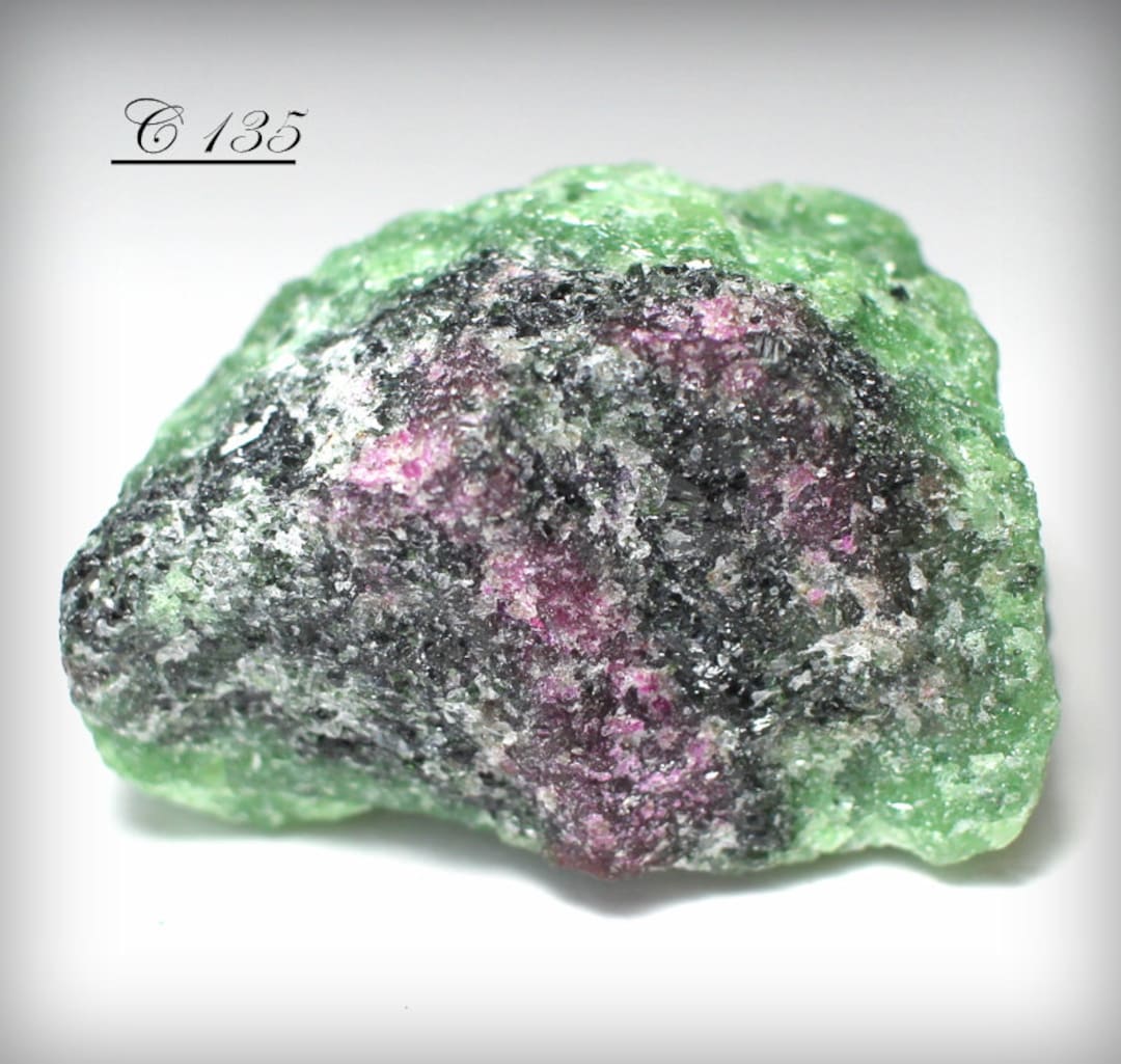 Dark Ruby red Corundum Crystal in Zoisite Cobble Fluorescent Red Ruby ...