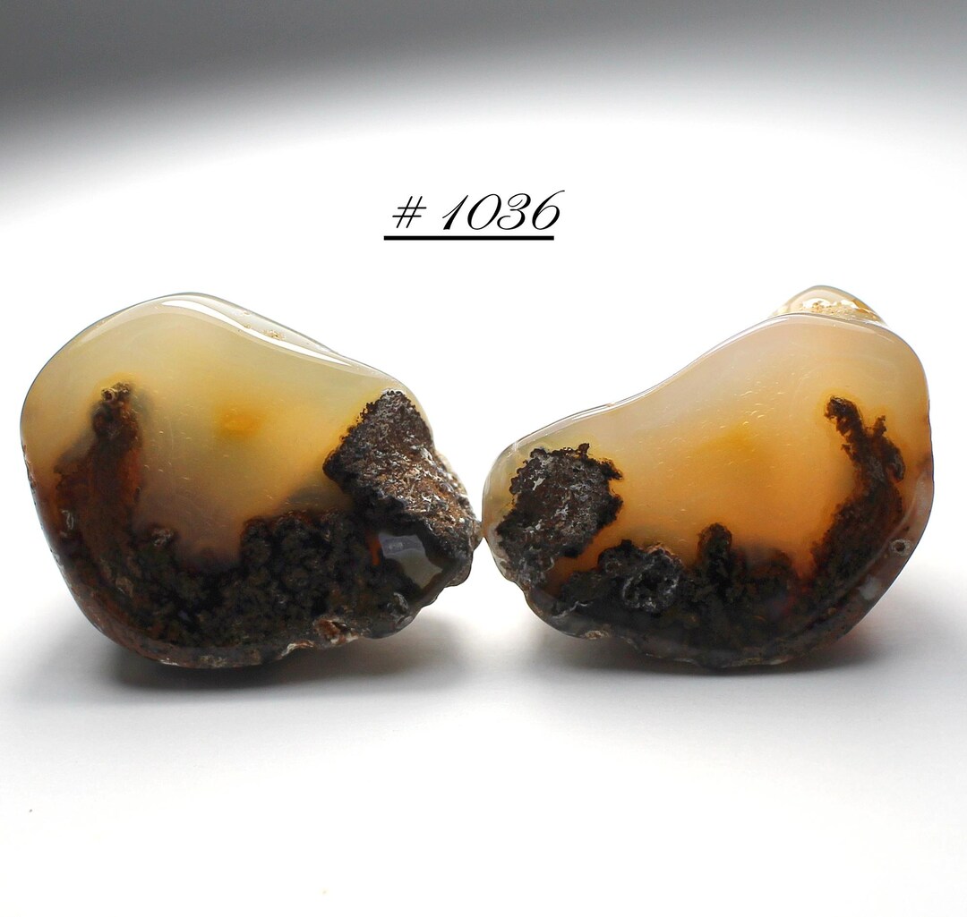 Two Polished Matching Halves of Gorgeous Mossy Quartz Agate, From ...