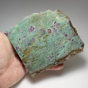 Thick Slab of Ruby red Corundum Crystals in Green Zoisite, Face ...