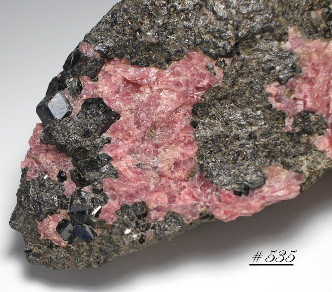 Rare Large Bright Red/pink Rhodonite With Andradite Garnets, From the ...