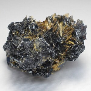 Jackstraw Golden Rutile Needles in Bright, Shiny Hematite Mineral ...