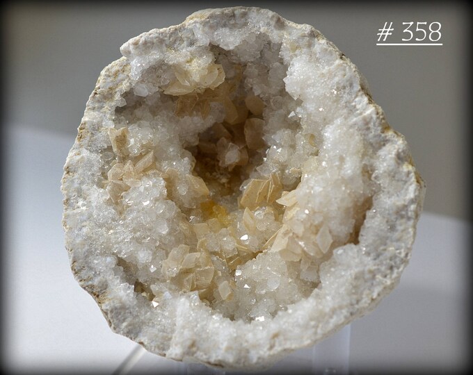Geode. Sparkly Geode Half With Quartz and Tabular Yellow Calcite Keokuk ...