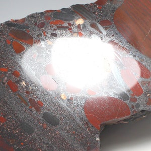 Thick Endcut of Hematite Rich, Face-polished Jasper Conglomerate ...