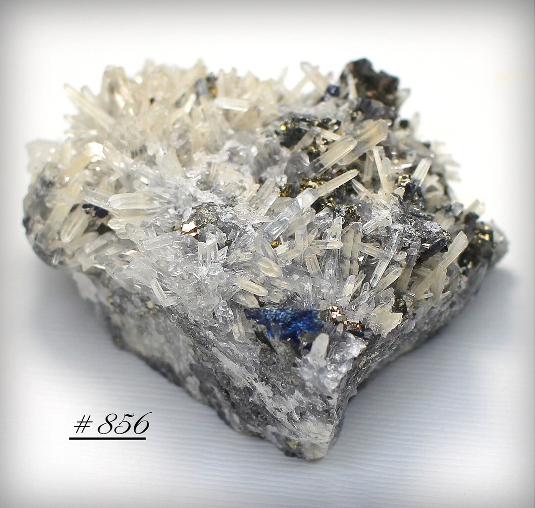 Needle Quartz With Iridescent Covellite, Bornite, Shiny Pyrite, and ...