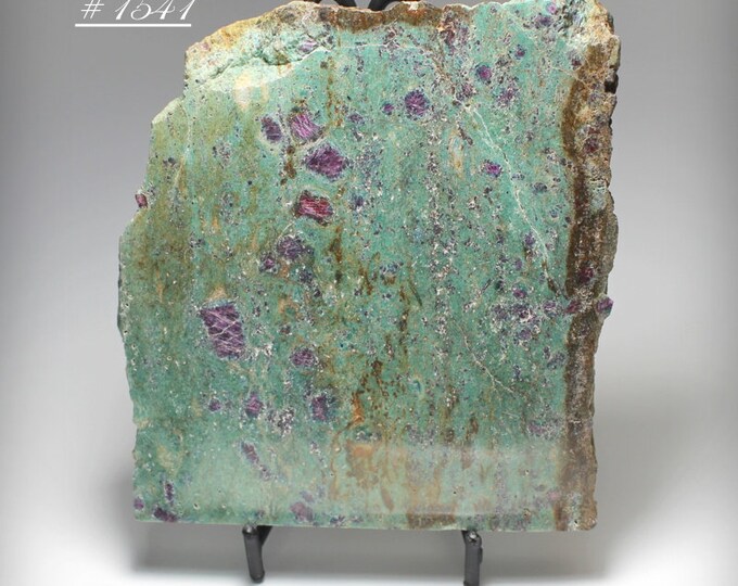 Thick Slab of Ruby (red Corundum) Crystals in Green Zoisite, Face ...