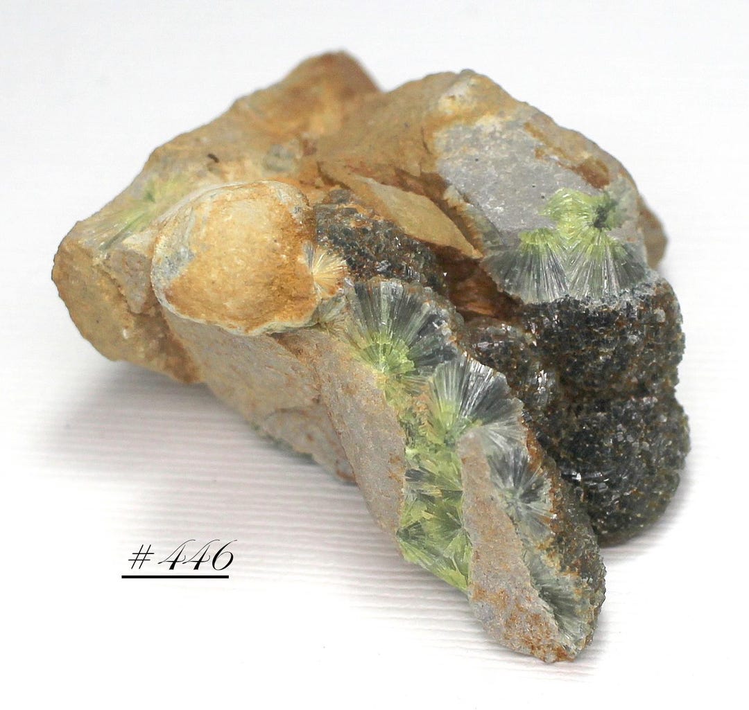 Dark Green Wavellite Radiating Crystals on Matrix - Display Specimen ...