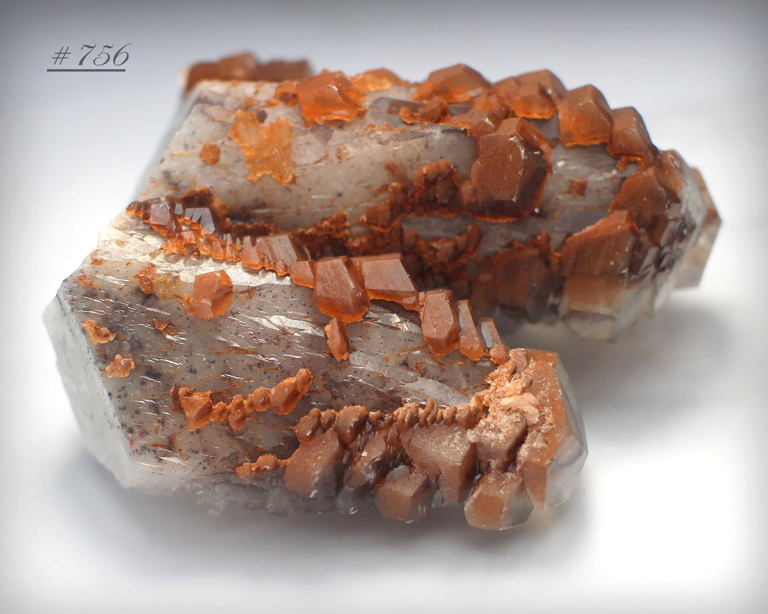 Bright-red and Smoky Lustrous Tabular Oriented-growth Calcite Crystals ...
