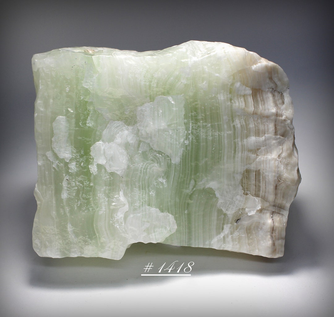 Large Light-green Banded Calcite, Colorful Etched Green Calcite Mineral ...