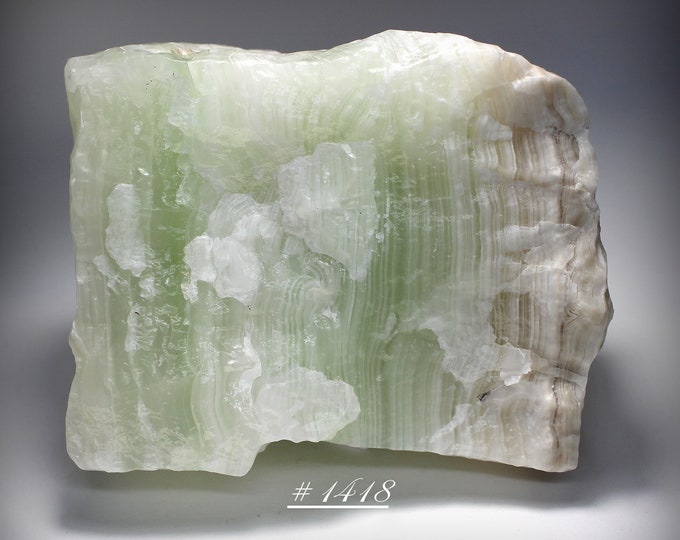 Large Light-green Banded Calcite, Colorful Etched Green Calcite Mineral ...