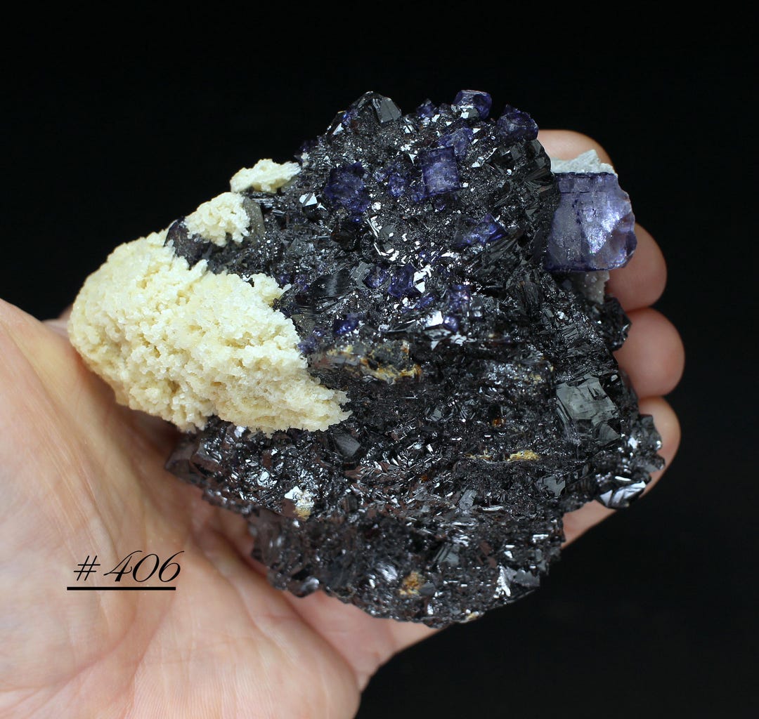 Superb Large Aesthetic Gleaming Sphalerite With Purple Fluorite and ...