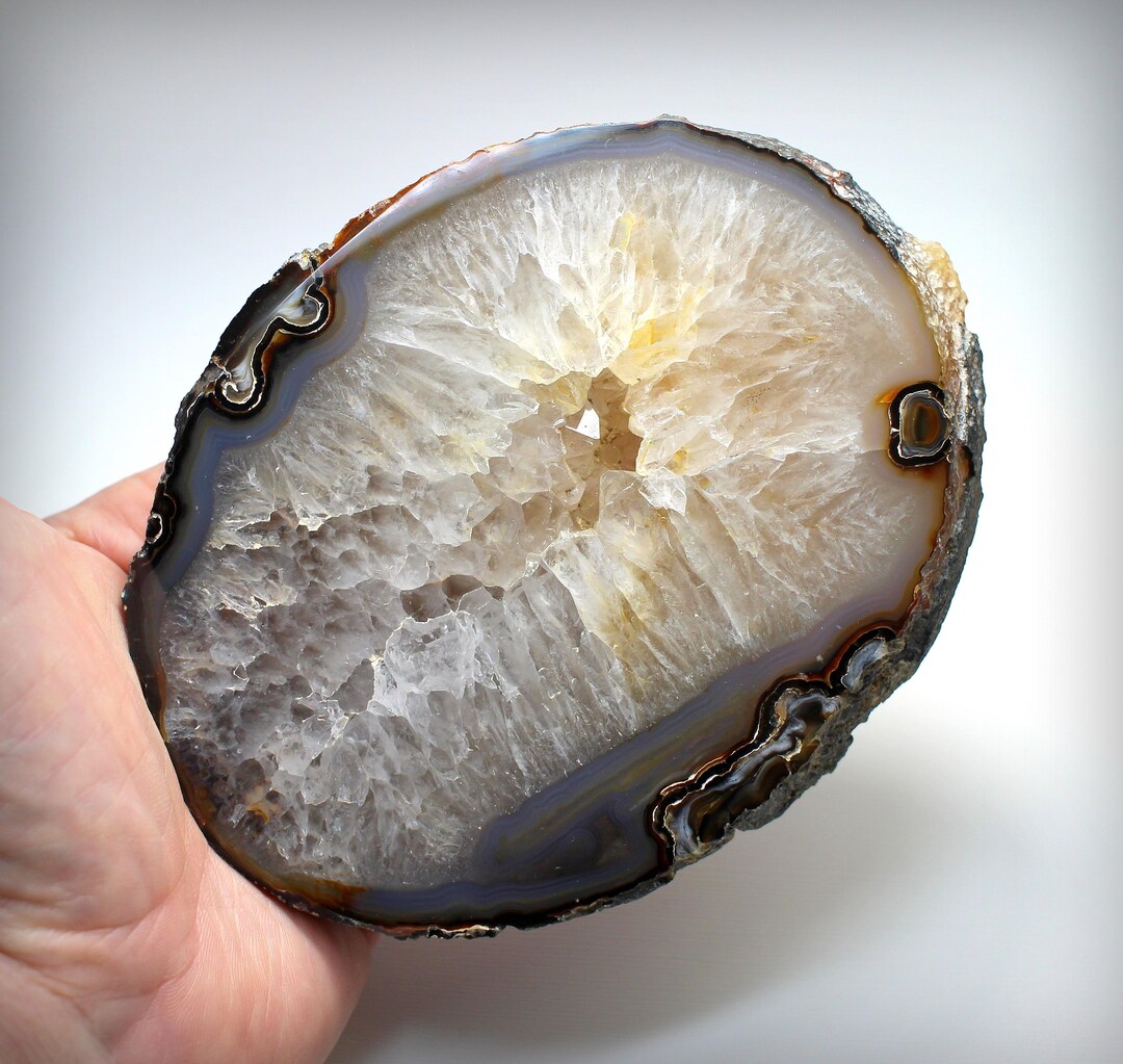 Large Polished Agate Geode Slice: Natural Quartz Crystal Center, Mexico ...