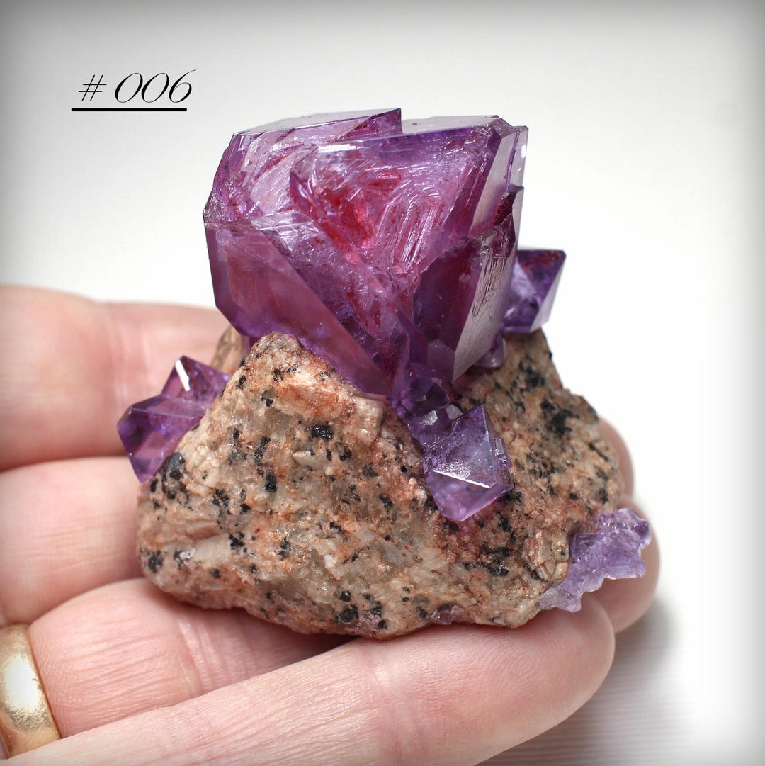 Bright Violet and Red Alum Crystals on Granite Matrix, From Poland ...