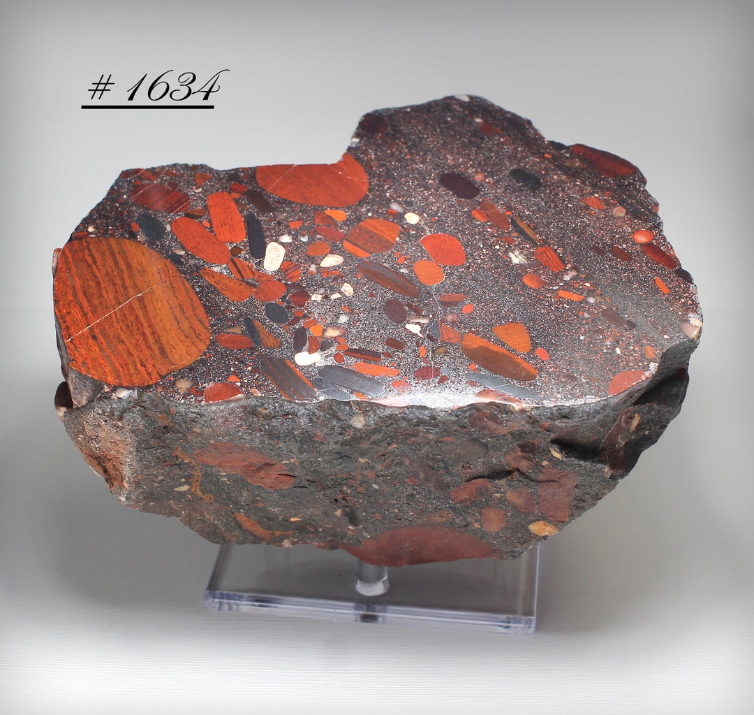 Thick Endcut of Hematite Rich, Face-polished Jasper Conglomerate ...