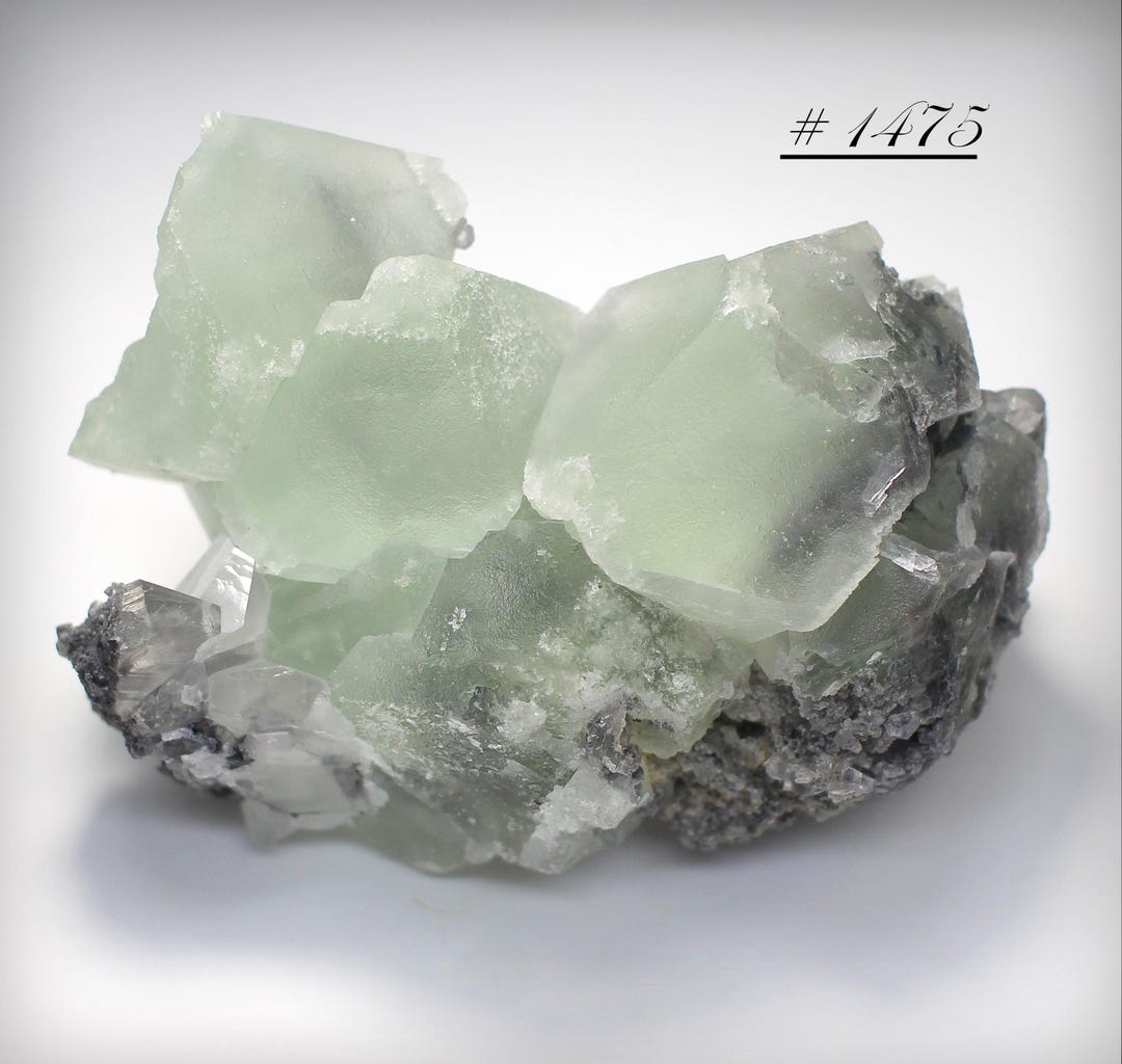 Green Fluorite Octahedral Crystal Cluster With Tabular Calcite Light ...