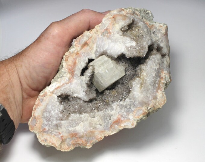 Large Open Geode Half, With Geothite, Quartz, and Calcite Crystals ...