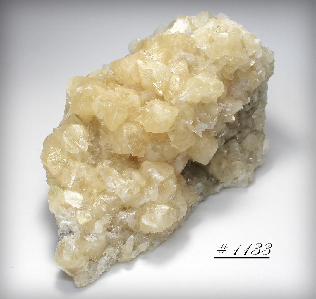 Large Pastel Yellow/white Compound Calcite Crystal Grouping, on Gray ...