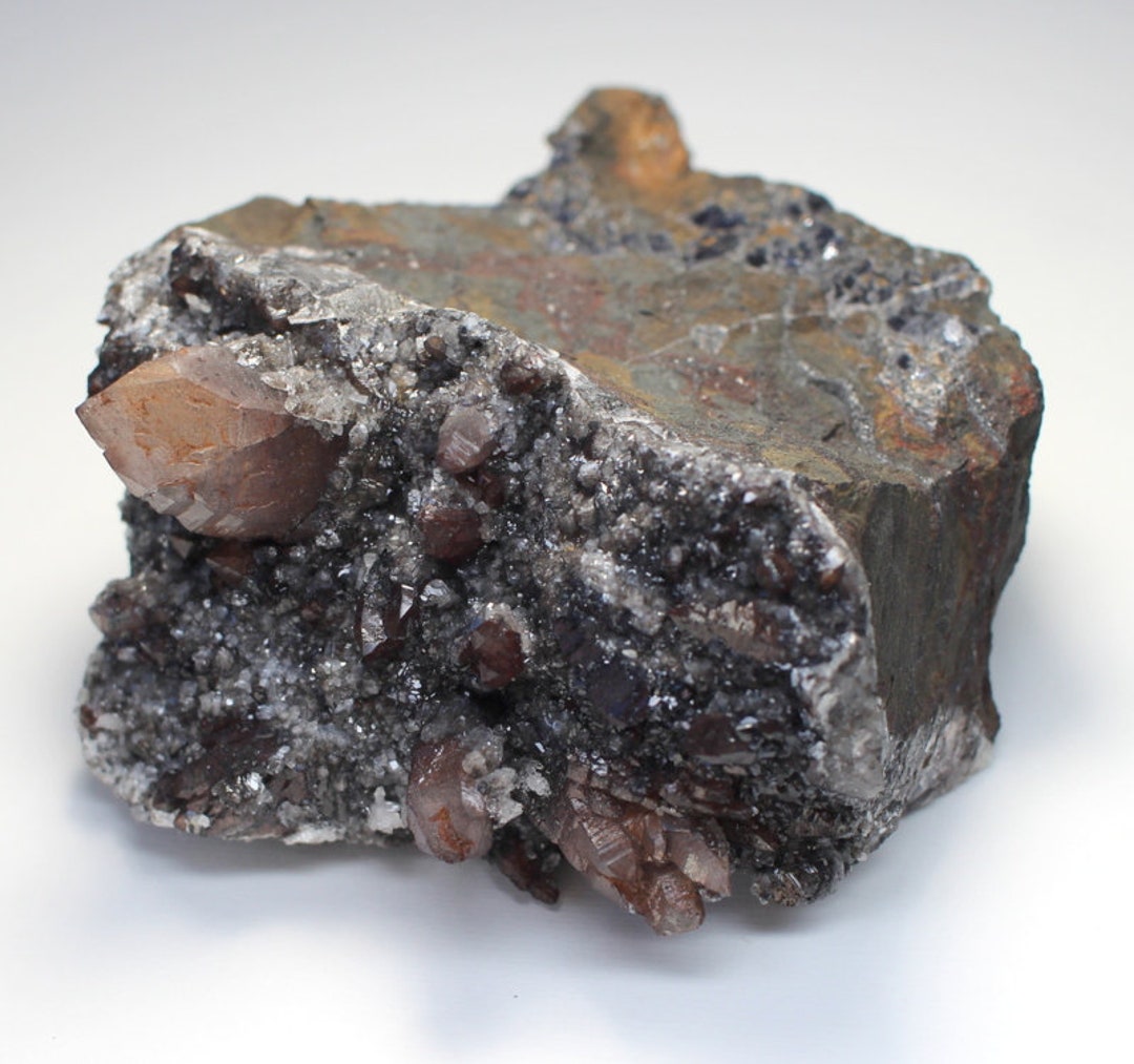 Shiny Manganite, Goethite Included Glassy Quartz, and Gemmy Calcite ...