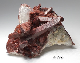 Red Quartz Cluster of Dark-red Hematite Phantom Quartz Crystals, From ...