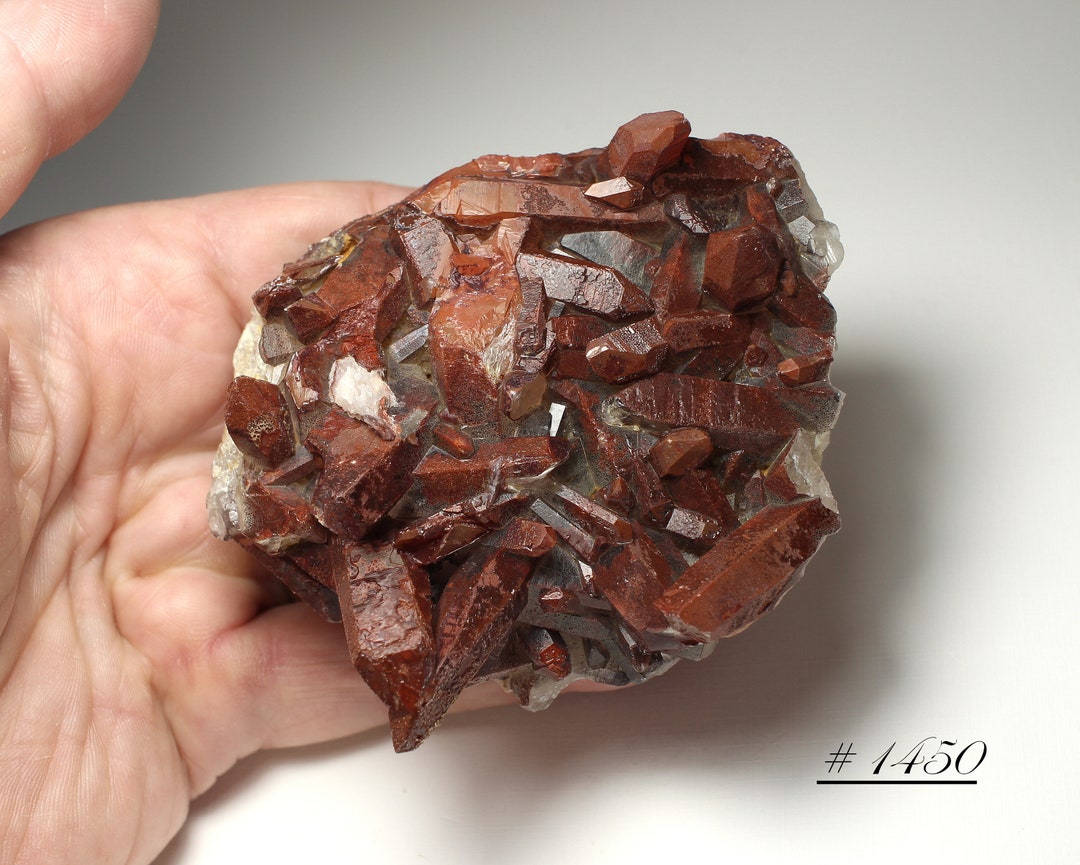 Red Quartz Cluster of Lustrous Dark-red Hematite Phantom Quartz ...