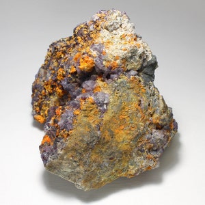 Rare Large Specimen of Violet Fluorite With Orange Wulfenite Crystals ...