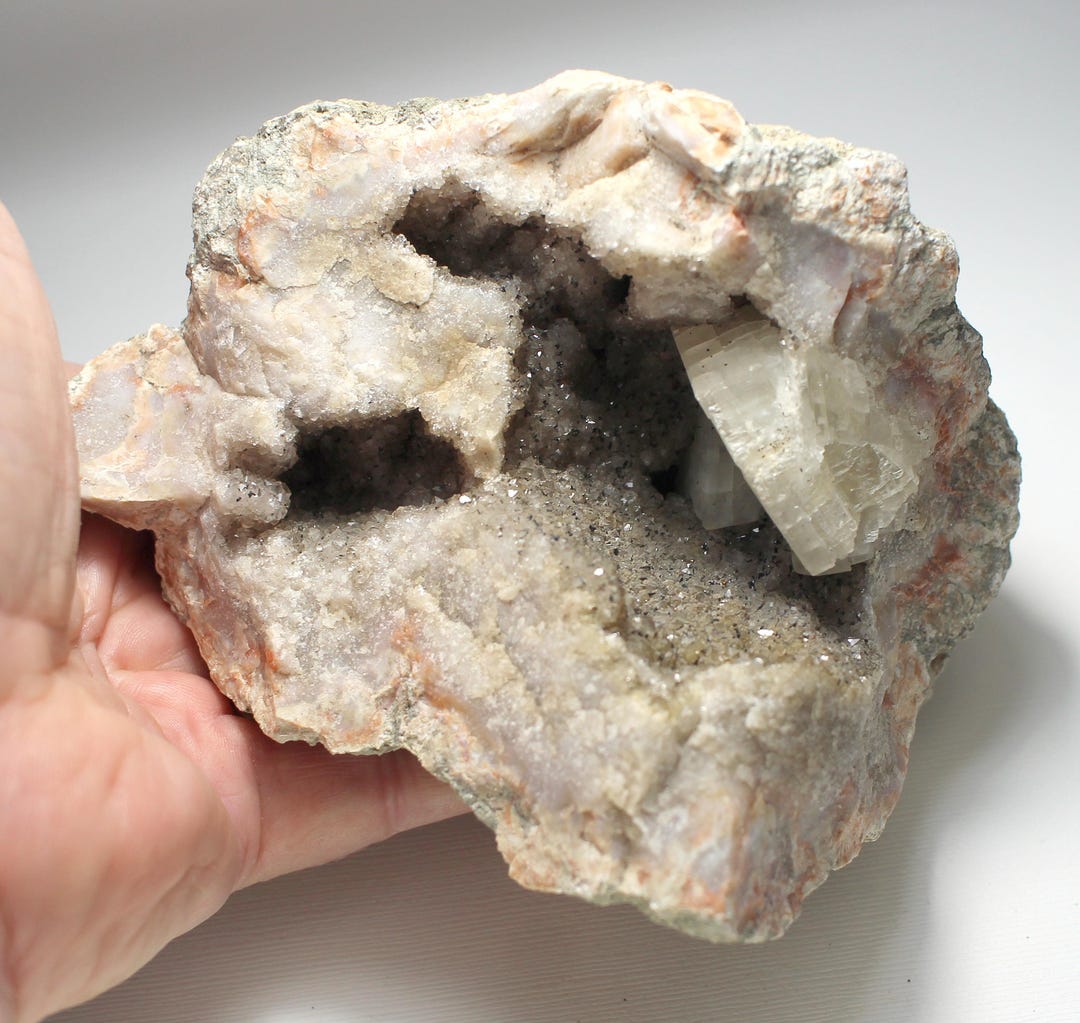Large Open Geode Segment, With Geothite, Quartz, and Calcite Crystals ...