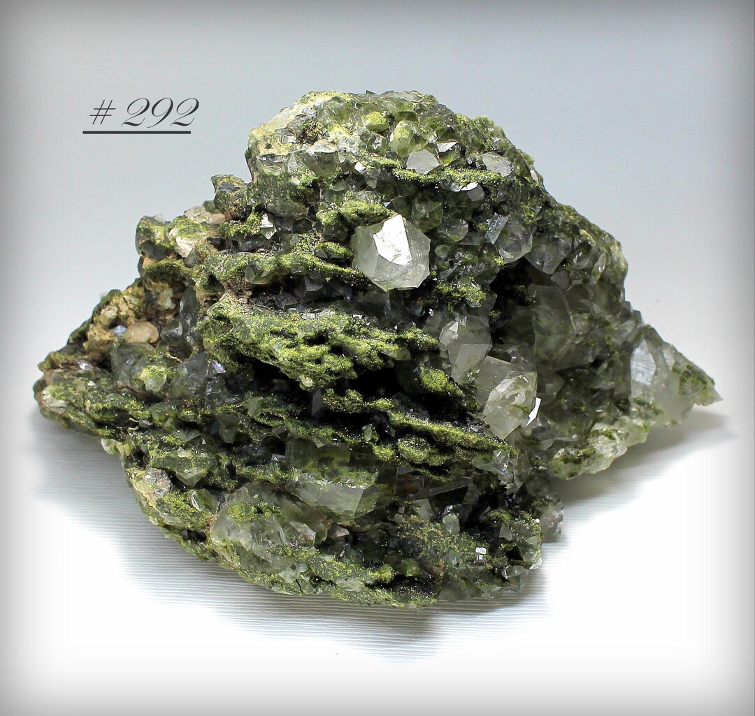 Epidote & Quartz - Dark-green Drusy Epidote Crystal Waves W/clear ...