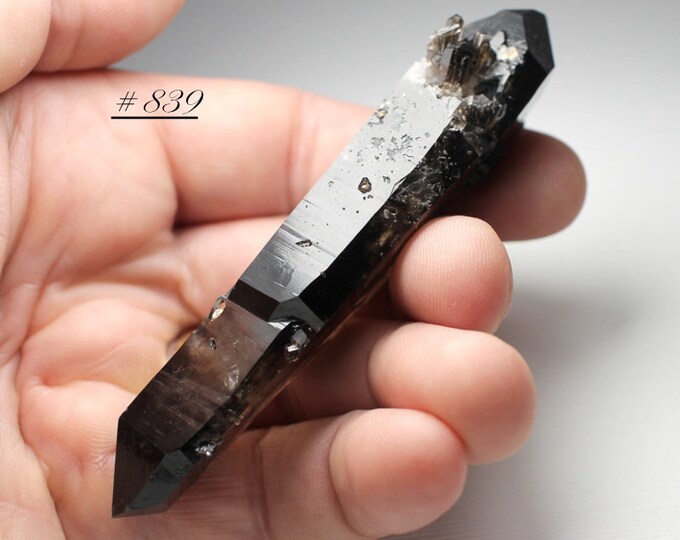 Extremely Fine Glassy Black and Smoky Double-terminated Quartz Crystal ...