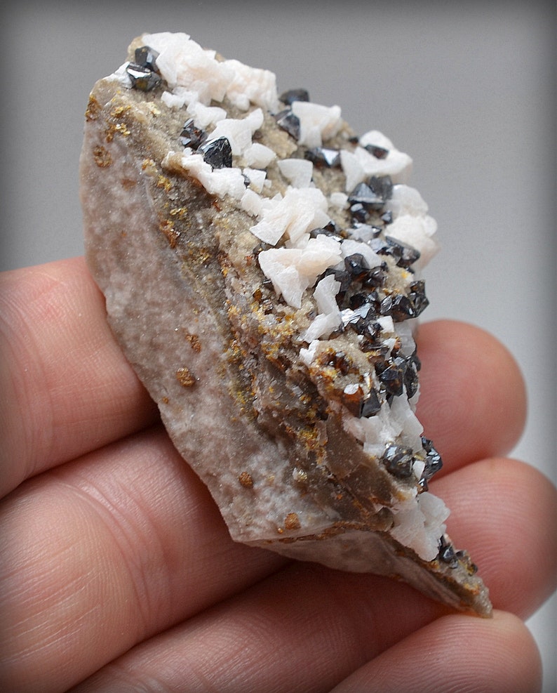 Rhomboid Crystals of White-Pink Dolomite with Metallic | Etsy