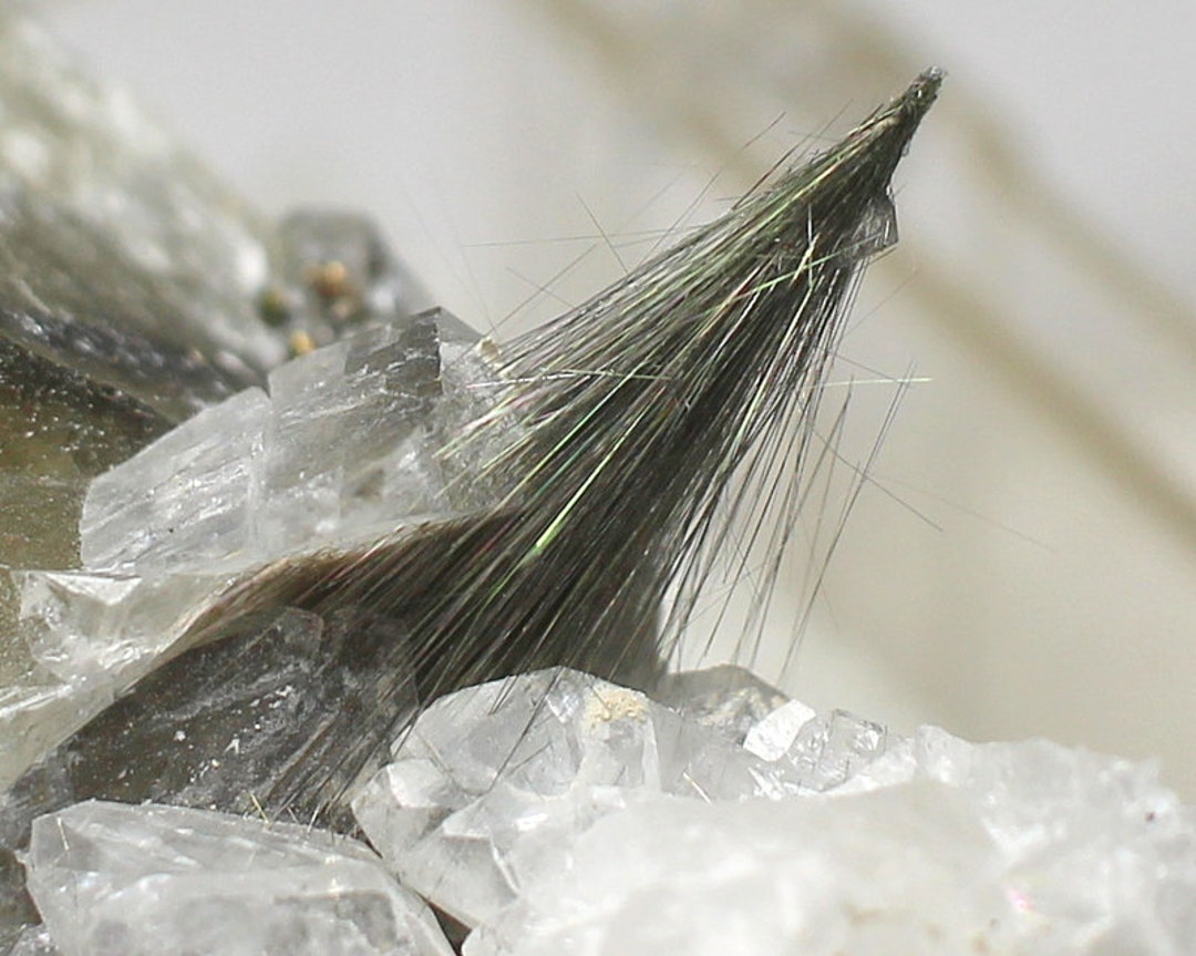 Vintage Acicular Spray of Golden Millerite on White and Yellow Calcite ...