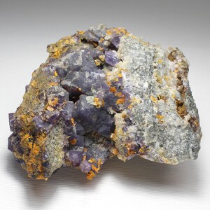 Fluorite, Wulfenite Violet Fluorite With Orange Wulfenite Crystals ...