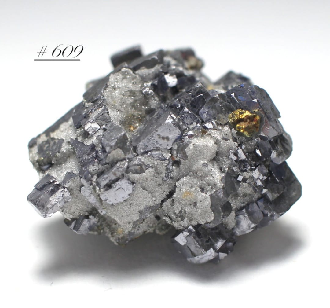 Fine Cubic Galena Crystals With Golden Iridescent Marcasite Crystals ...